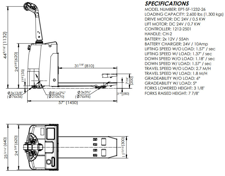 Electric Pallet Truck with Single Fork, Battery Operated, Powered ...